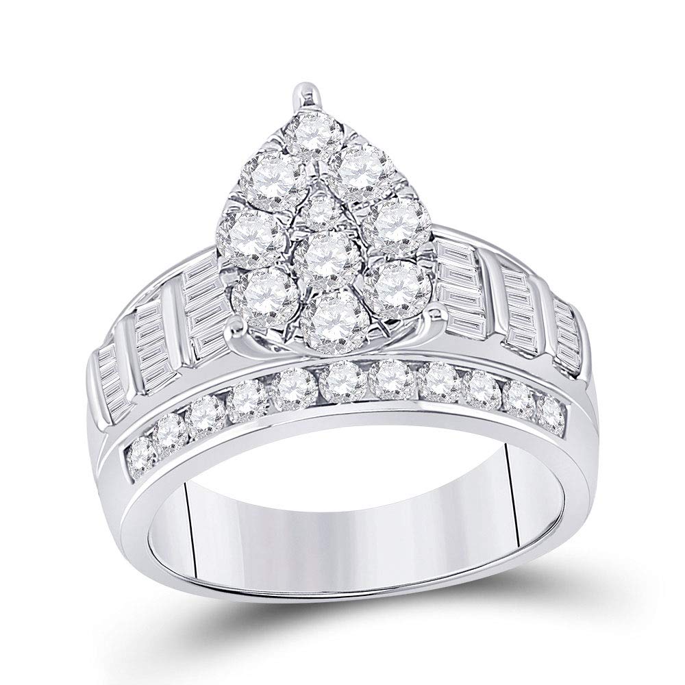 Dazzlingrock Collection 10kt White Gold Round Diamond Pear Bridal Wedding Engagement Ring 2 Cttw