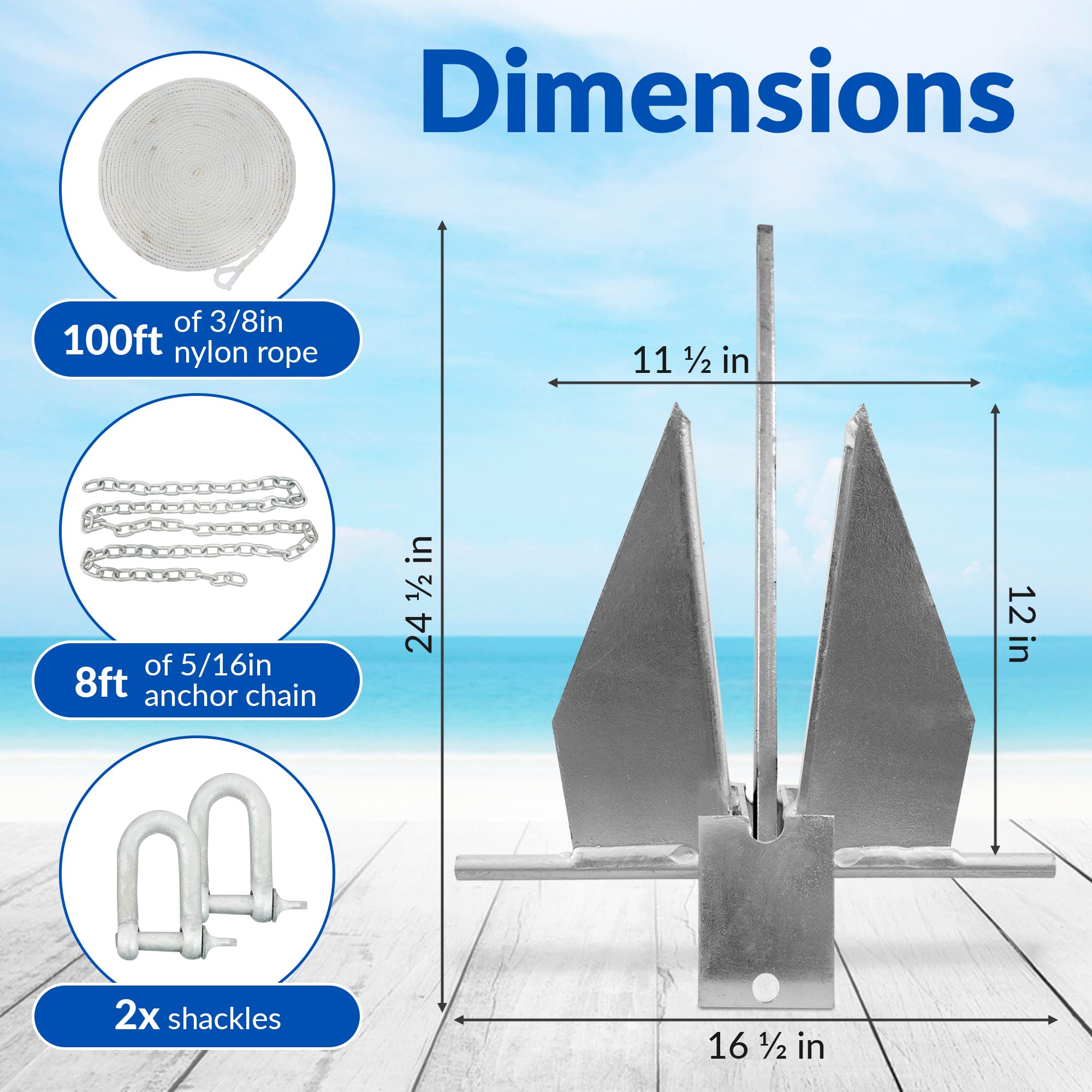 Heavy Boat Anchor Kit Fluke Anchor with Anchor Chain and Boat Anchor Rope Set Boat Anchors for Different Size Boats Pontoon