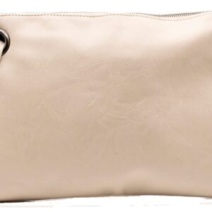 Amaze Womens Oversized Clutch Bag Large PU Leather Pouch Evening Handbags Envelope Purse with Wristlet Shoulder Lady (Beige)