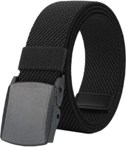 lionvii men's stretch belts -breathable casual web belt for men with no metal plastic buckle for work sports, adjustable [53" l x 1.5" w](black)