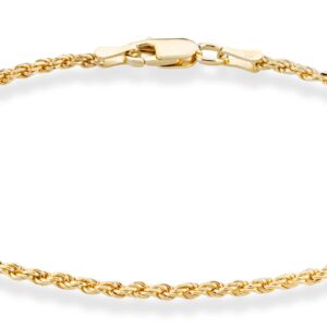 Miabella 18K Gold Over Sterling Silver Italian 2mm, 3mm Diamond-Cut Braided Rope Chain Anklet Ankle Bracelet for Women, 925 Made in Italy (width 2mm, Length 10 Inches)