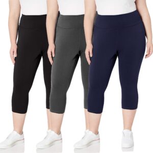 tnnzeet 3 pack plus size capri leggings with pockets for women, high waisted black workout yoga leggings 2x 3x 4x