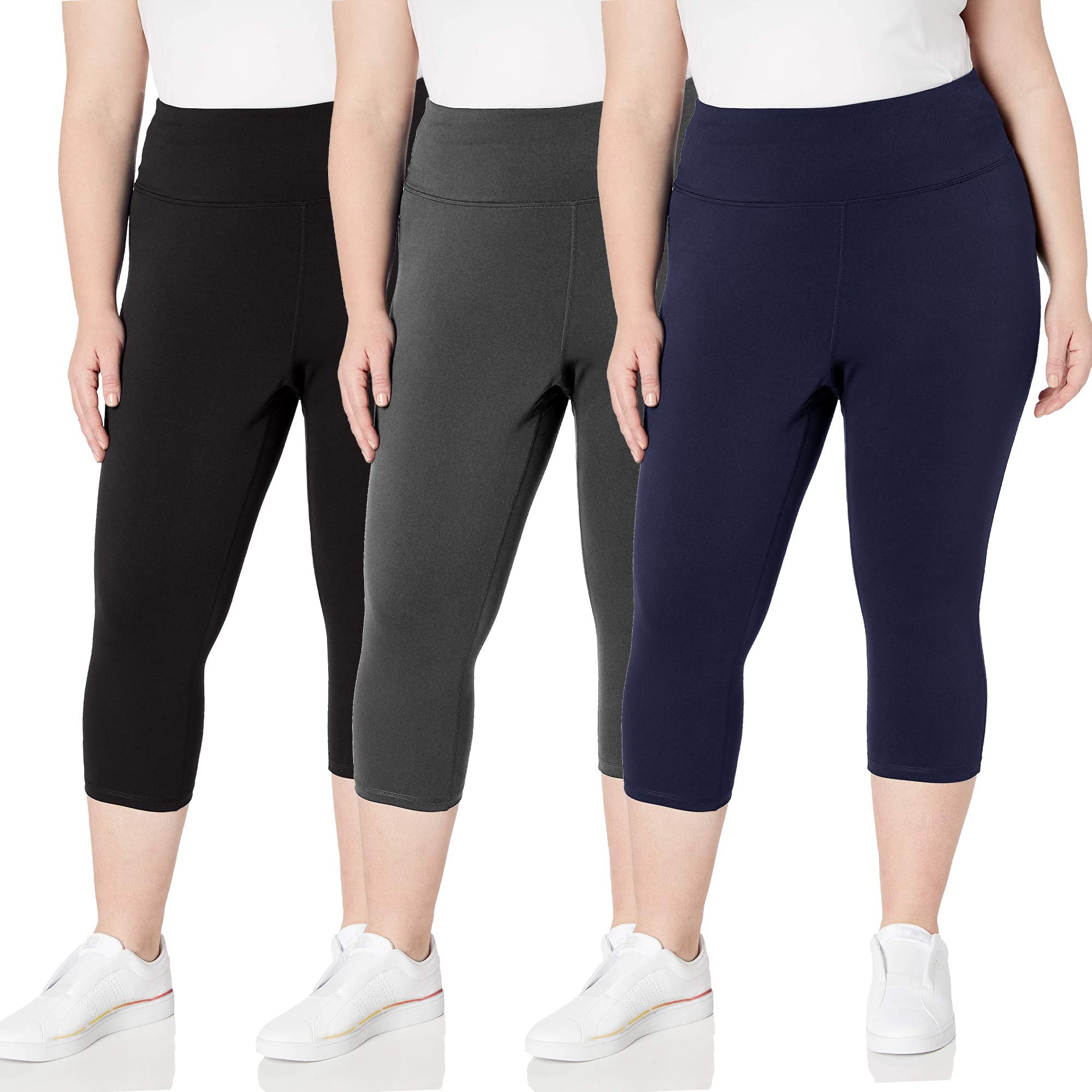 TNNZEET 3 Pack Plus Size Capri Leggings with Pockets for Women, High Waisted Black Workout Yoga Leggings 2X 3X 4X