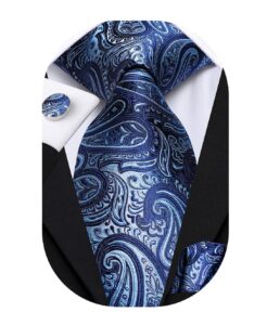 hi-tie silk paisley ties for men necktie pocket square cufflinks set foral tie sets formal business,blue