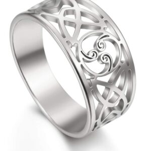 LIKGREAT Triskele Trinity Celtic Knot Rings Stainless Steel Band for Women (silver tone, 7)