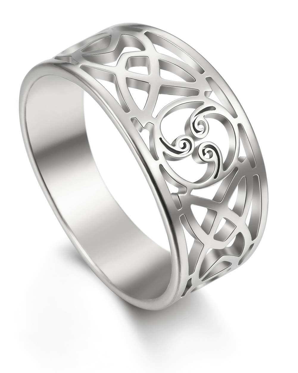 LIKGREAT Triskele Trinity Celtic Knot Rings Stainless Steel Band for Women (silver tone, 7)