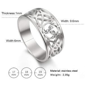 LIKGREAT Triskele Trinity Celtic Knot Rings Stainless Steel Band for Women (silver tone, 7)