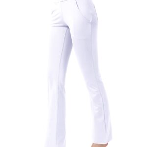 nuveti Women's High Waisted Boot Cut Yoga Pants 4 Pockets Workout Pants Tummy Control Women Bootleg Work Pants Dress Pants (White, Large)