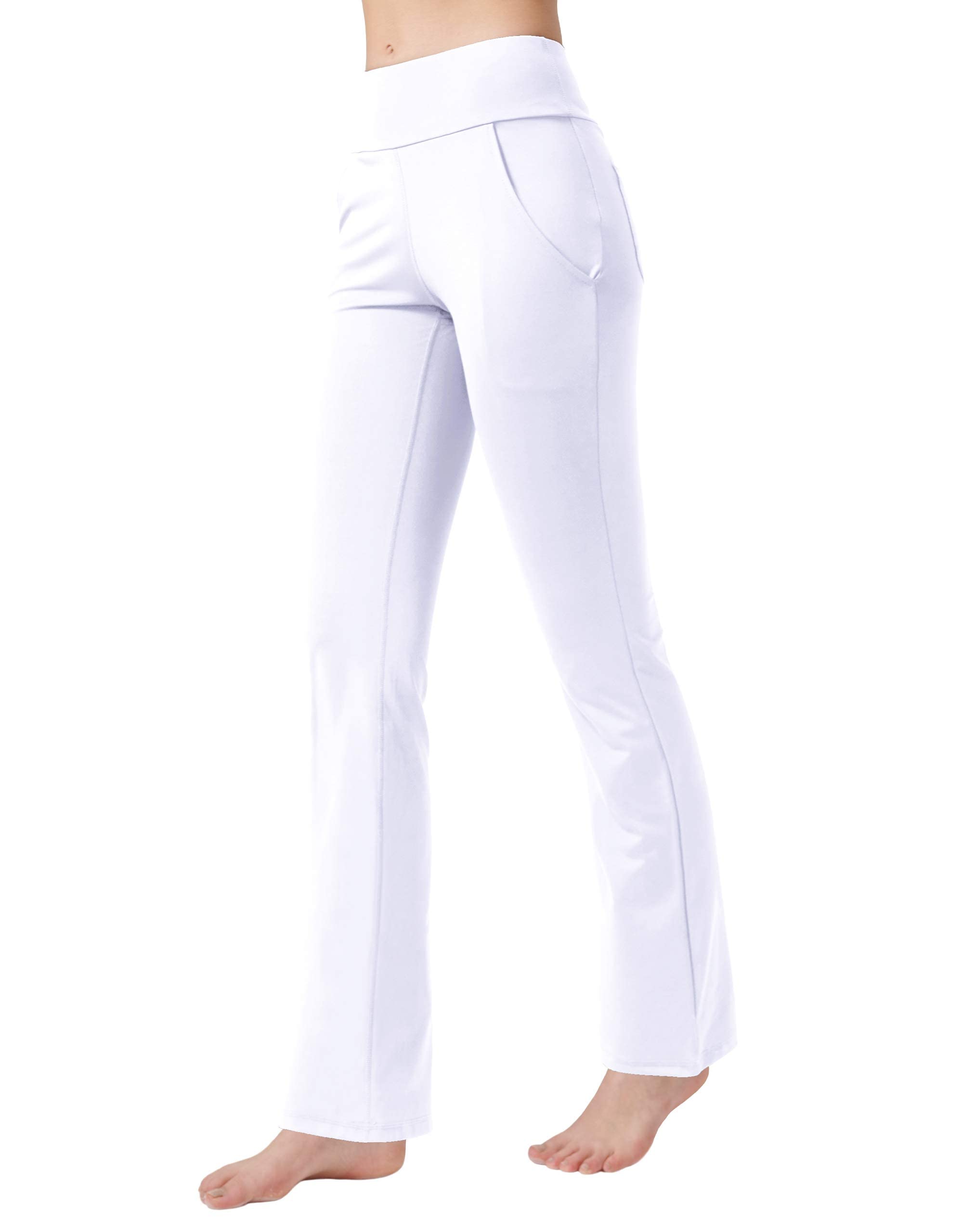 nuveti Women's High Waisted Boot Cut Yoga Pants 4 Pockets Workout Pants Tummy Control Women Bootleg Work Pants Dress Pants (White, Large)