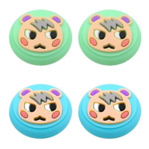 snow abonci thumb grip caps, joystick cap for switch & lite animal crossing, soft silicone case for joy-con controller(green & blue)