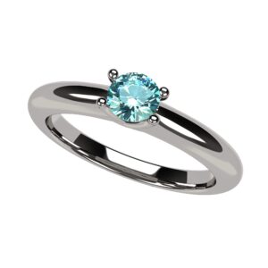 central diamond center 925 sterling silver lucita solitaire birthstone ring w/simulated birthstone - march - size 8