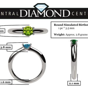 Central Diamond Center 925 Sterling Silver Lucita Solitaire Birthstone Ring w/Simulated Birthstone - March - Size 8