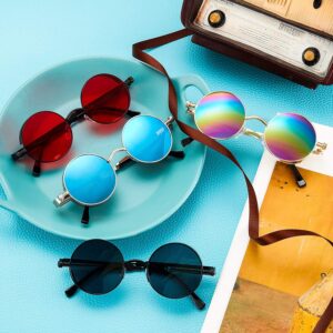 Frienda 4 Pieces Retro Steampunk Sunglasses Vintage Gothic Round Sunglasses Circle Steampunk Glasses for Christmas Women Men (Orange, Black, Blue, Rainbow)