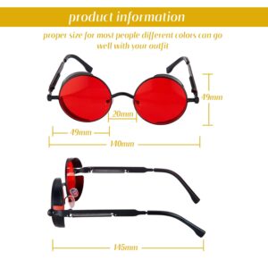 Frienda 4 Pieces Retro Steampunk Sunglasses Vintage Gothic Round Sunglasses Circle Steampunk Glasses for Christmas Women Men (Orange, Black, Blue, Rainbow)