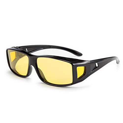 FEISEDY Men Women Night Driving Glasses Fit over Glasses Anti-Glare Polarized Wrap Yellow Sunglasses Over Glasses B2593