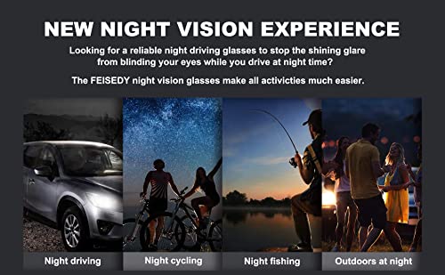 FEISEDY Men Women Night Driving Glasses Fit over Glasses Anti-Glare Polarized Wrap Yellow Sunglasses Over Glasses B2593