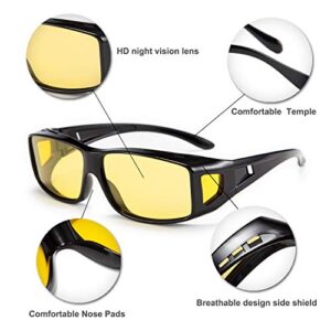 FEISEDY Men Women Night Driving Glasses Fit over Glasses Anti-Glare Polarized Wrap Yellow Sunglasses Over Glasses B2593