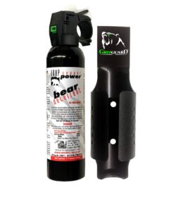 udap pepper power magnum bear spray self defense deterrent with griz guard holster for camping, hiking, fishing, powerful blast pattern, 30 ft fog barrier, 15so, 9.2 oz