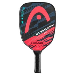 head graphite pickleball paddle - gravity lite paddle with sweetspot power core & comfort grip - teal/crimson