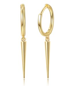 milacolato 925 sterling silver minimalist spike dangle hoop earrings for women 18k yellow gold plated drop charms hoops punk earrings