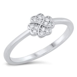 clear cubic zirconia four leaf clover ring sterling silver size 7