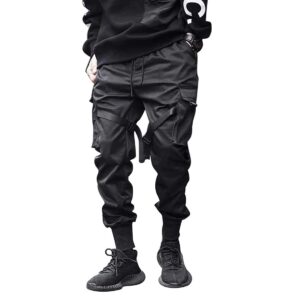 bitlive men's joggers pants fashion casual jogging long multi-pockets outdoor cool pant with drawstring (medium, black)