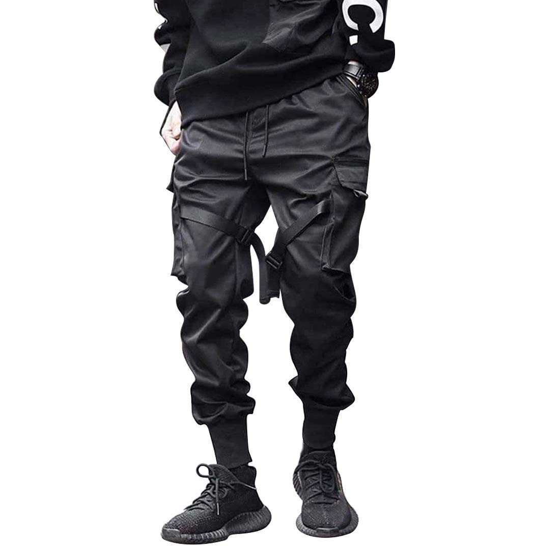 BITLIVE Men's Joggers Pants Fashion Casual Jogging Long Multi-Pockets Outdoor Cool Pant with Drawstring (Medium, Black)