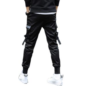 BITLIVE Men's Joggers Pants Fashion Casual Jogging Long Multi-Pockets Outdoor Cool Pant with Drawstring (Medium, Black)