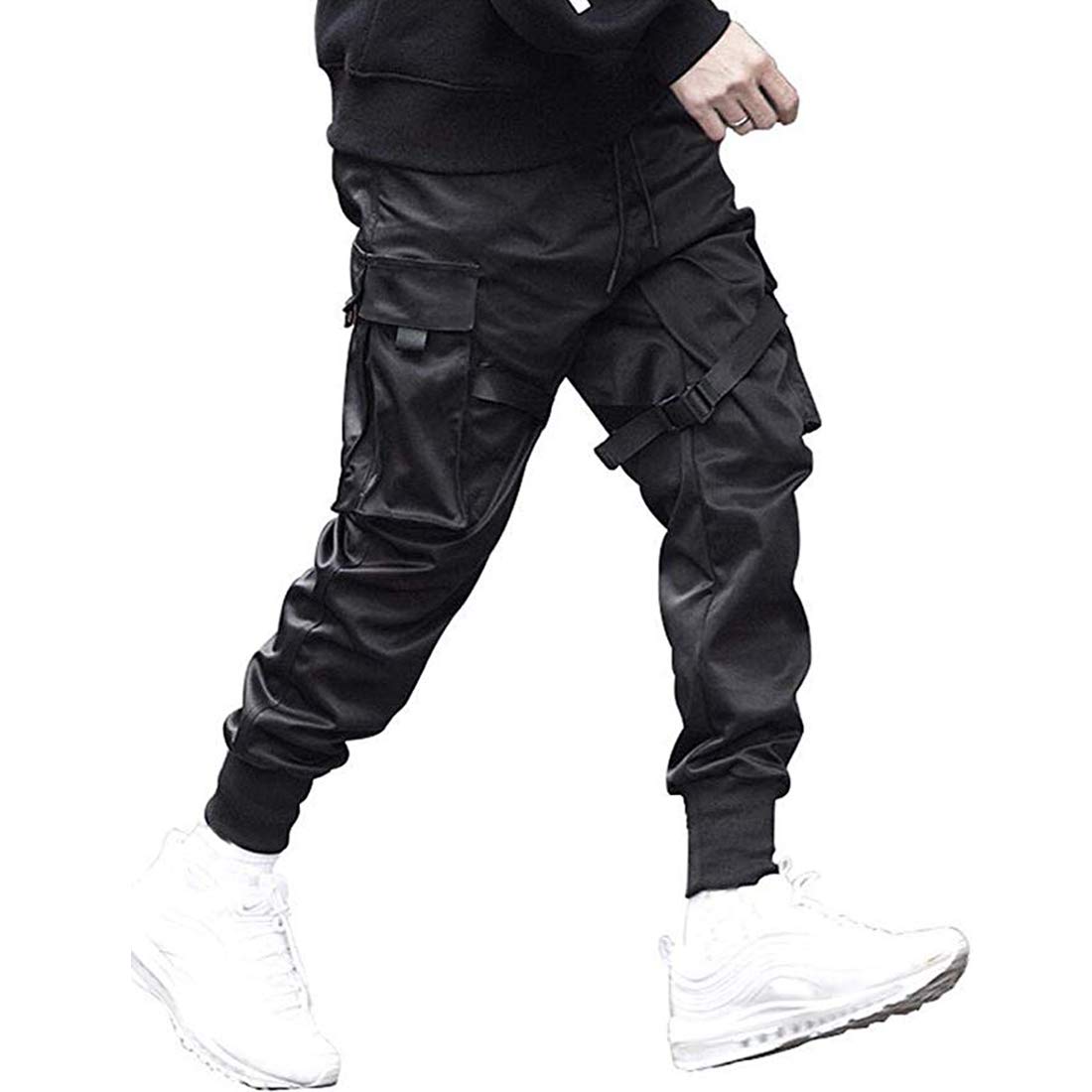 BITLIVE Men's Joggers Pants Fashion Casual Jogging Long Multi-Pockets Outdoor Cool Pant with Drawstring (Medium, Black)