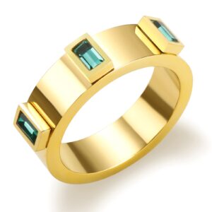 jinhui green emerald ring for women, 18k gold plated delicate emerald cut ring, dainty birthstone ring jewelry gift (size 8).