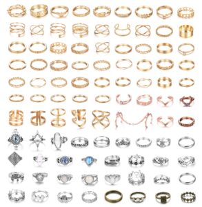 joerica 95pcs knuckle rings for women stackable rings boho vintage midi joint nail finger rings set