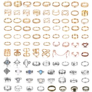 JOERICA 95PCS Knuckle Rings for Women Stackable Rings Boho Vintage Midi Joint Nail Finger Rings Set