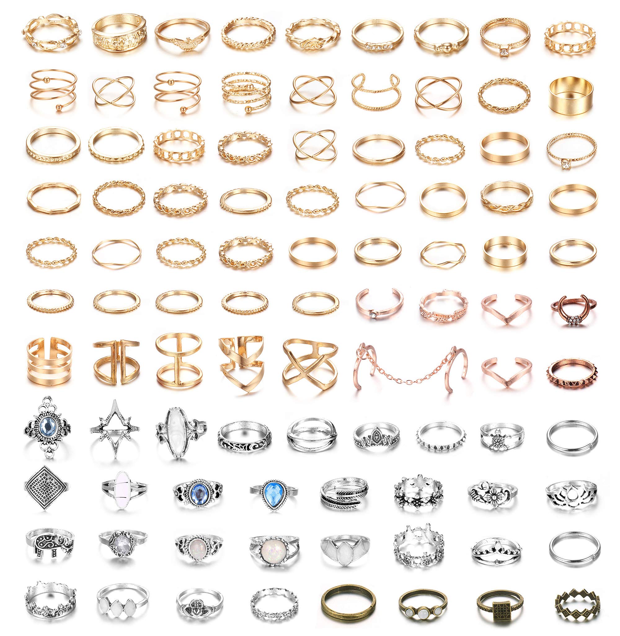 JOERICA 95PCS Knuckle Rings for Women Stackable Rings Boho Vintage Midi Joint Nail Finger Rings Set