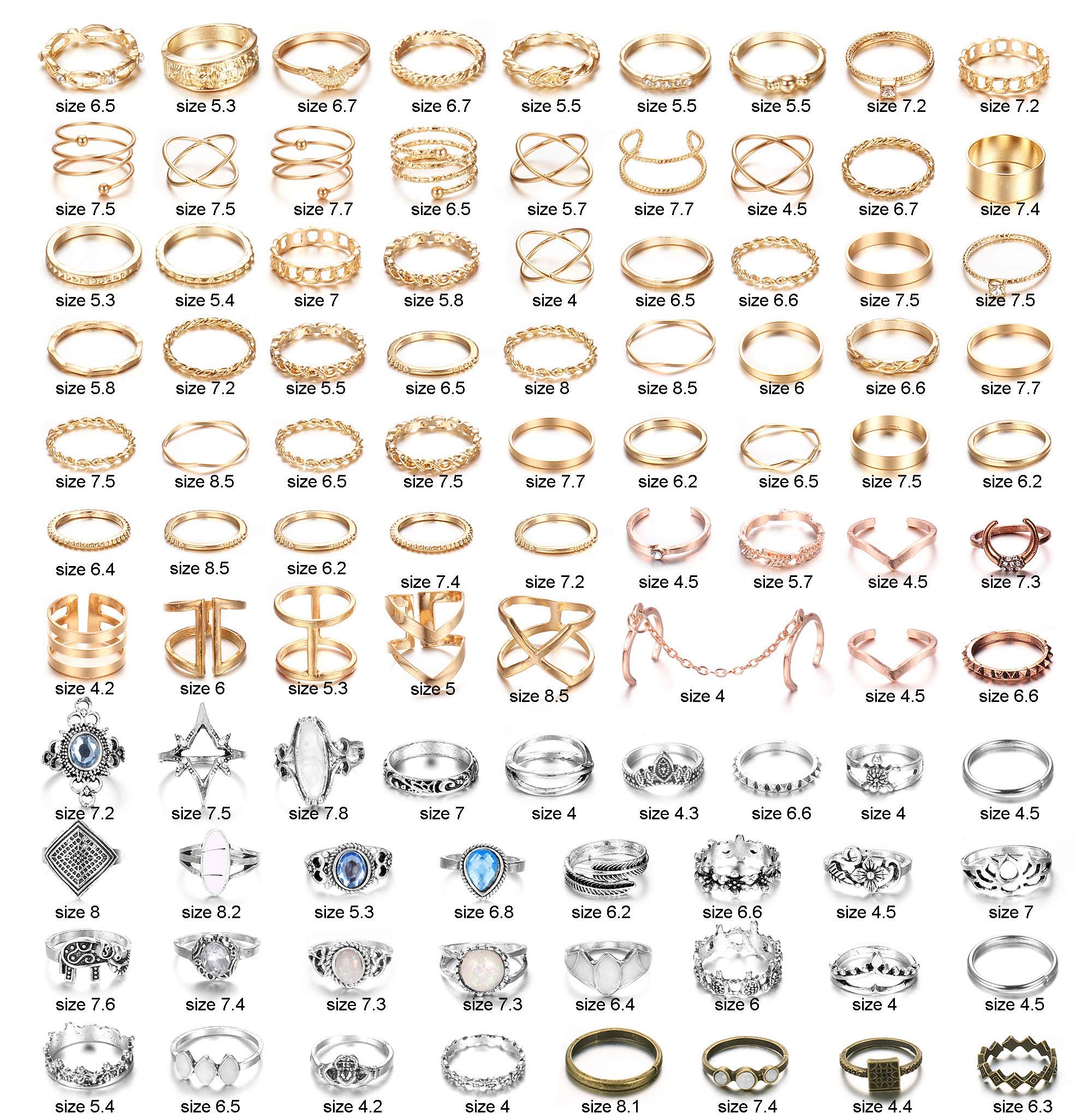 JOERICA 95PCS Knuckle Rings for Women Stackable Rings Boho Vintage Midi Joint Nail Finger Rings Set