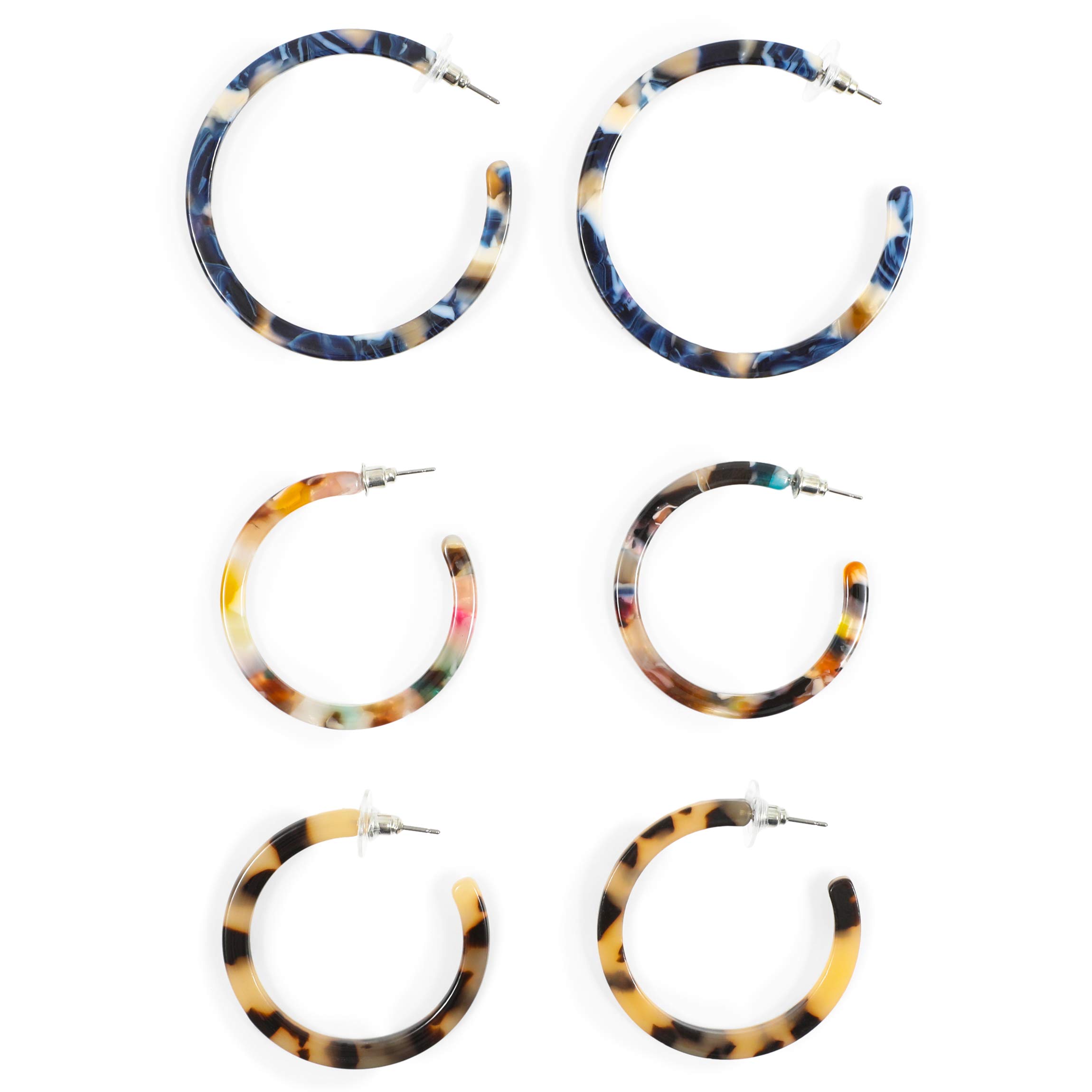 Resin Tortoise Shell Hoop Earrings for Women (8 Pairs)