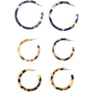 Resin Tortoise Shell Hoop Earrings for Women (8 Pairs)