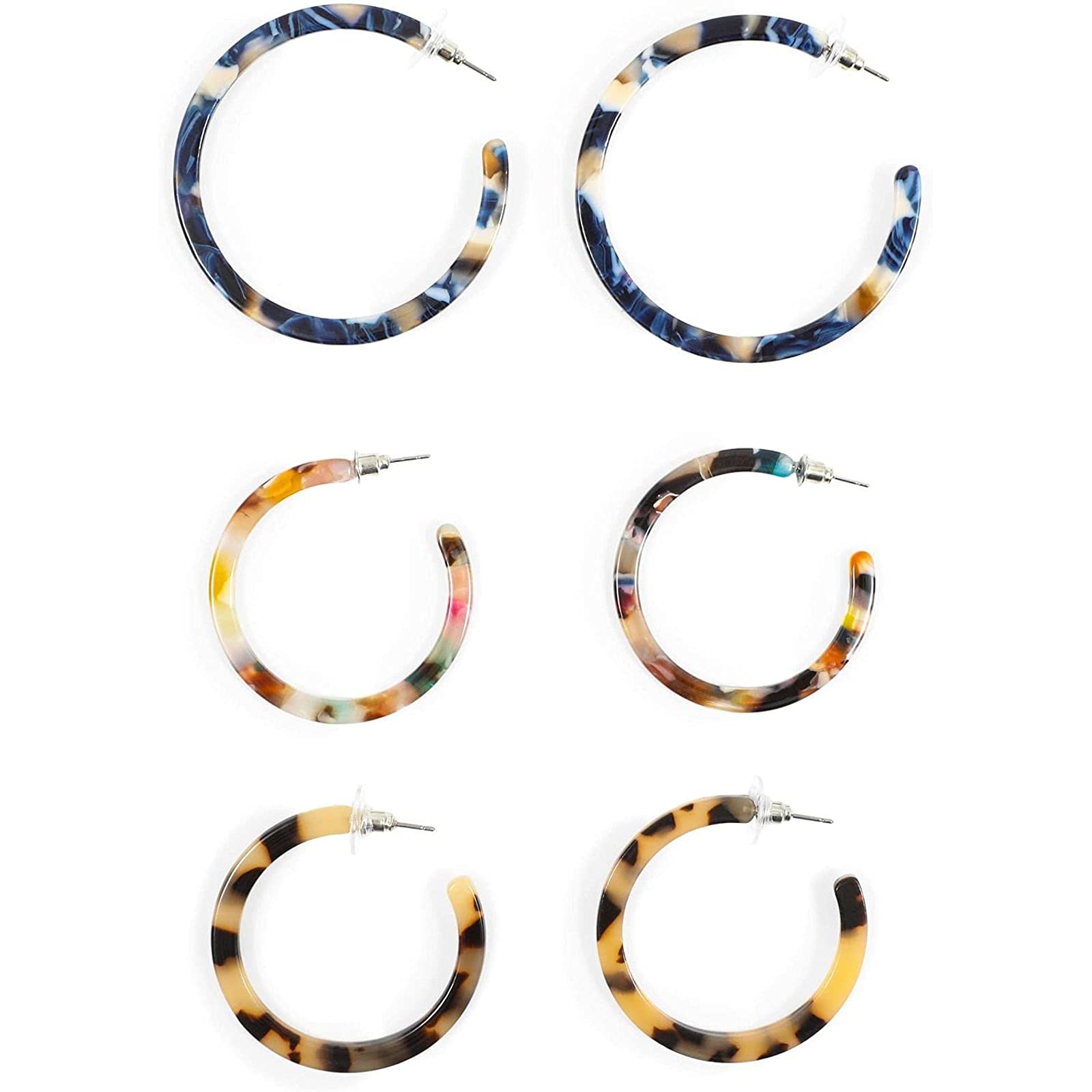 Resin Tortoise Shell Hoop Earrings for Women (8 Pairs)