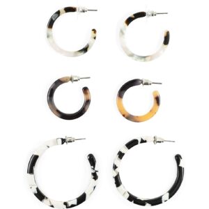 Resin Tortoise Shell Hoop Earrings for Women (8 Pairs)