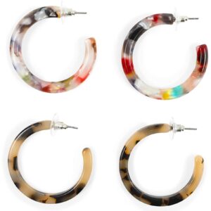 Resin Tortoise Shell Hoop Earrings for Women (8 Pairs)