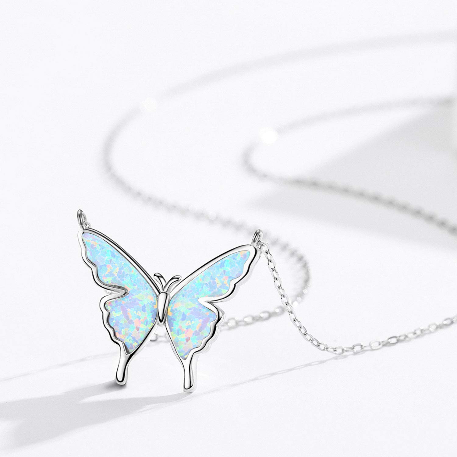 CUOKA MIRACLE Butterfly Necklace 925 Sterling Silver Dainty Opal Butterfly Pendant Jewelry Delicate Butterfly Necklace Birthday Christmas Gift for WomenWife Girlfriend Mom Teen