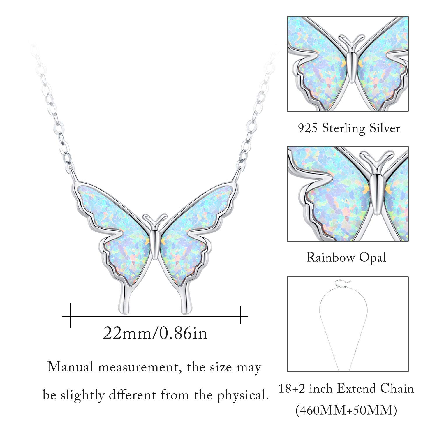 CUOKA MIRACLE Butterfly Necklace 925 Sterling Silver Dainty Opal Butterfly Pendant Jewelry Delicate Butterfly Necklace Birthday Christmas Gift for WomenWife Girlfriend Mom Teen