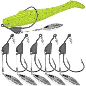 underspin-jig-heads-swimbait-hooks-with-spinner blades weighted fishing hooks 6 pack (silver, size 3/0,3/16oz 5.4g, 6-pack)