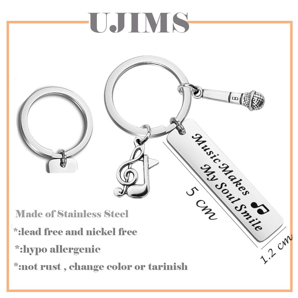 UJIMS Music Lovers Gift Singer Microphone Keychain Music Makes My Soul Smile Gift for Music Teachers Musicians (Singer Microphone Keychain)