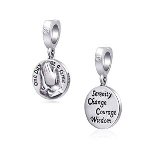 praying hands charms 925 sterling silver love prayer dangle-serenity change courage wisdom charms fits pandora style bracelet, gifts for mothers day/thanksgiving