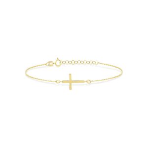 14k real gold cross bracelet for women | 14k gold sideways cross bracelets | dainty gold crucifix bracelets | women's 14k gold religious jewelry | gift for christmas, adjustable 6" to 7"