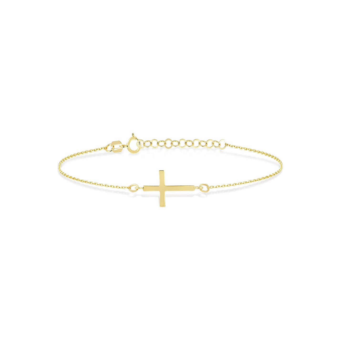 14k Real Gold Cross Bracelet for Women | 14k Gold Sideways Cross Bracelets | Dainty Gold Crucifix Bracelets | Women's 14k Gold Religious Jewelry | Gift for Christmas, Adjustable 6" to 7"