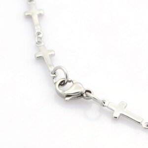 Catholic Stainless Steel Cross Link Chain Bracelet Lobster Gold Silver 7.8" P267 (Silver)