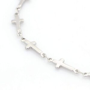 Catholic Stainless Steel Cross Link Chain Bracelet Lobster Gold Silver 7.8" P267 (Silver)