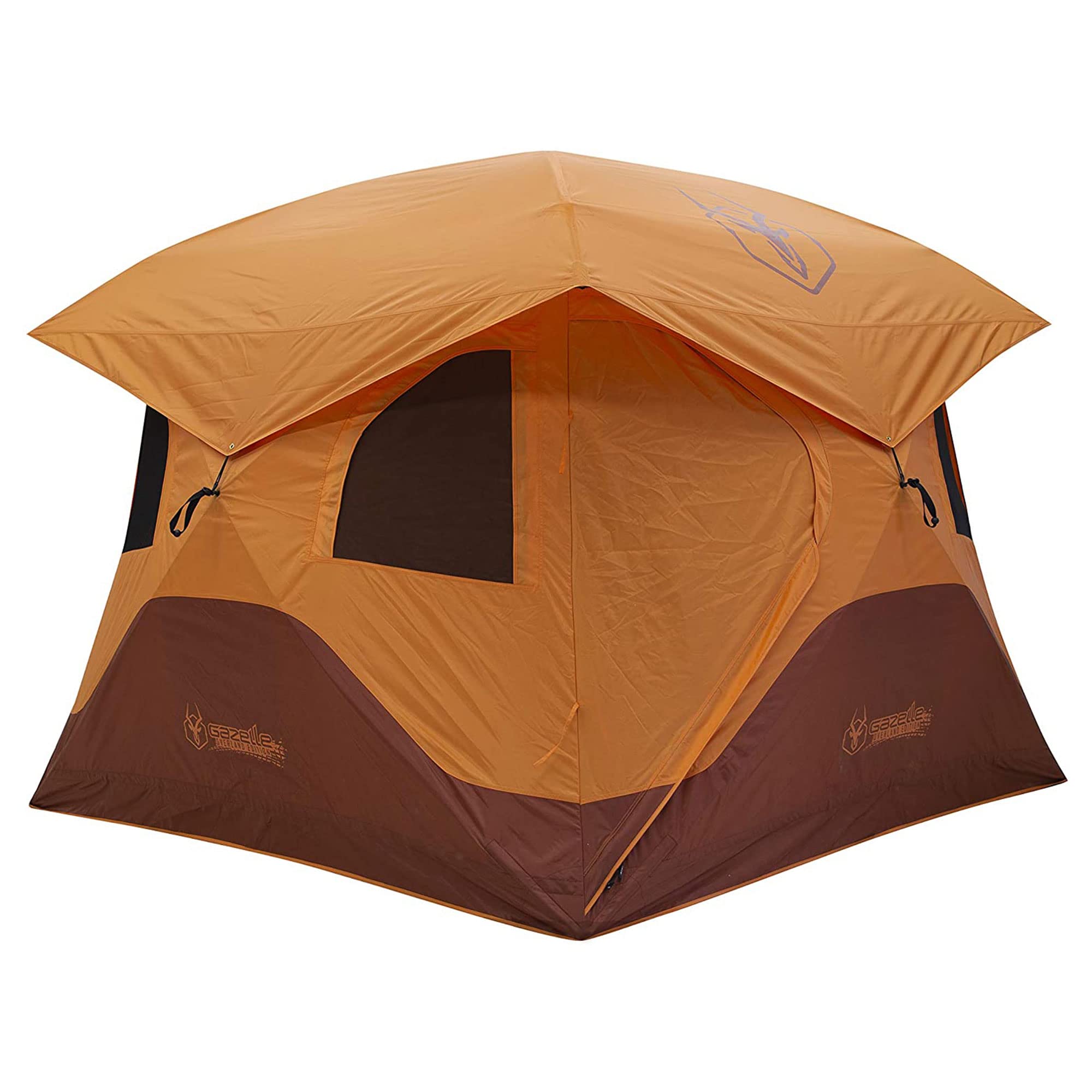 Gazelle T4 Extra Large 2 Door 4 Person Instant Portable Pop Up Outdoor Camping Hub Tent with Removable Floor and Rain Fly, Easy Setup, Orange