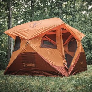 Gazelle T4 Extra Large 2 Door 4 Person Instant Portable Pop Up Outdoor Camping Hub Tent with Removable Floor and Rain Fly, Easy Setup, Orange